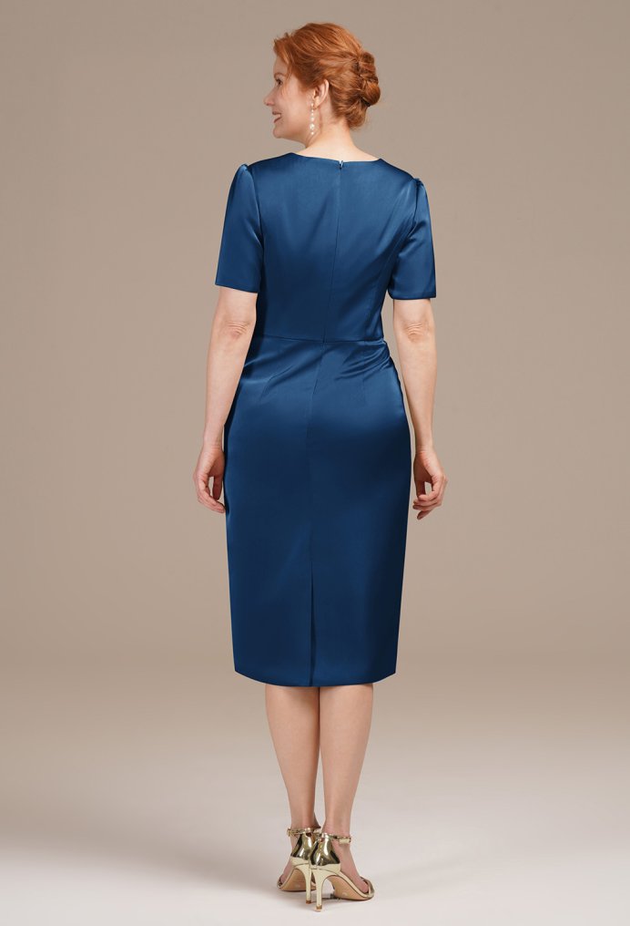 AW Penrose Dress, Navy Satin Charmeuse Ankle Length Straight Neckline Mother of the Bride ...